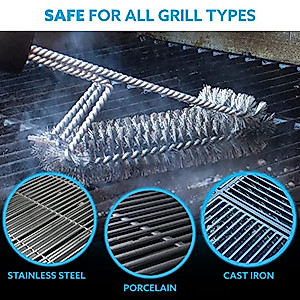 Kona 360 Clean Grill Brush - A Clean Grill in 30 Seconds Or Less - 18 inch Best BBQ Brush - Stainless Steel 3-in-1 Grill Cleaner for Effortless Cleaning