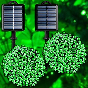 Green Solar Christmas Lights Outdoor, 2 Pack 144ft 400LED Fairy String Lights with 8 Modes IP44 Waterproof Twinkle Lights for Tree Garden Patio Wedding Party Yard Decor