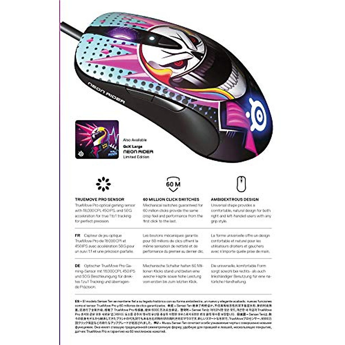 SteelSeries Sensei Ten - Gaming Mouse - 18, 000 CPI Truemove Pro Optical Sensor - Ambidextrous design - 8 Programmable Buttons - CS: GO Neon Rider Edition PC