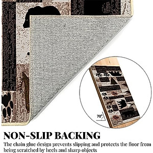 Puyosvr Rustic Lodge Runner Rug,2x7ft,Western Country Bear Elk Deer Wildlife Log Design,Forest Landscape Hunting Theme Rug,with Non Slip Backing Washable Rugs, Non Slip Pet Friendly Rug for Hallway