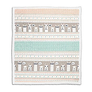 Lush Decor Llama Stripe Fuzzy Reversible Sherpa Throw Blanket, 60” x 50”, Turquoise & Pink