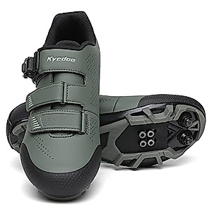 Kyedoo Mountain Bike Shoes Mens Cycling Shoes MTB Shoes Quick Ratchet Buckle Compatible with SPD System Pedal for Indoor and Outdoor Mountain Road Biking Riding (SPD Clips Includes) Green Size 10.5