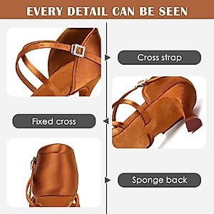 VCIXXVCE Women's Professional Latin Dance Shoes Tan Open Toe Ballroom Salsa Practice Performance Dance Shoes 3 Inch Heel,7 US