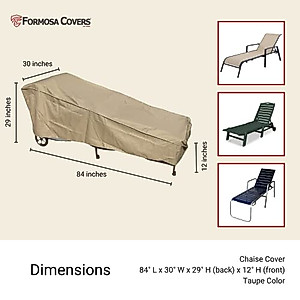 Formosa Covers | Premium Tight Weave Patio Chaise Lounge Chair Covers up to 84" Long - Protect from Sun UV Water Damage with Adjustable Peel and Stick Fasteners in Taupe - Value Pack of 2