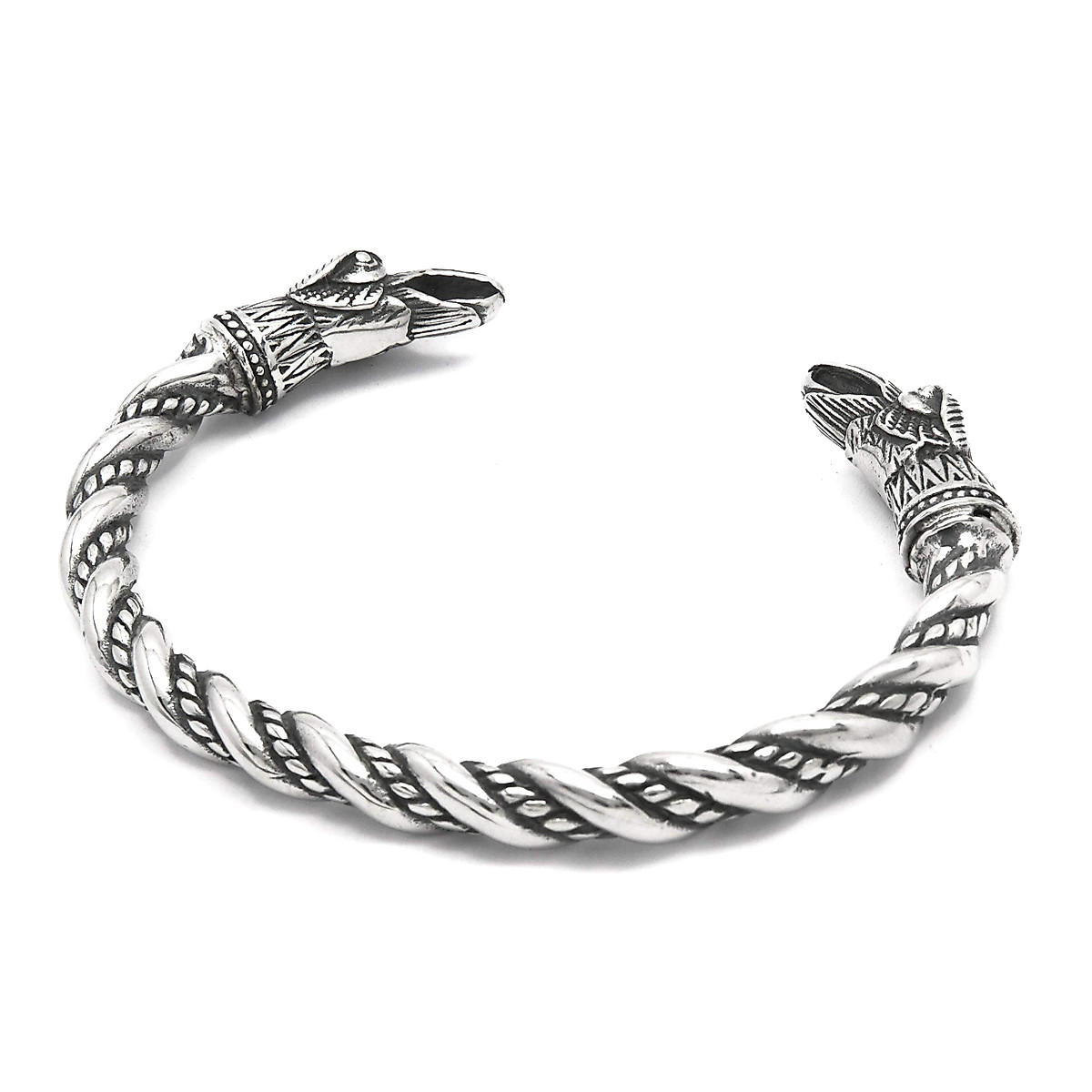 BAVIPOWER Odin Raven Head Twisted Bangle Cuff Stainless Steel Ancient Authentic Scandinavian Accessory