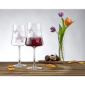 JoyJolt Meadow Butterfly Red Wine Glasses – Premium Red Wine Glasses Set of 2 – Exquisite Pink Butterfly Crystal Wine Glasses – 21oz Long Stem Unique Wine Glasses – Made in Europe