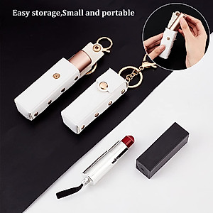 WADORN 2pcs Chapstick Keychain Holder, 6 Inch PU Leather Lipstick Organizer Holder with Keychain Mini Lip Gloss Travel Storage Case Portable Snap-On Lip Balm Sleeves for Women Gift,White