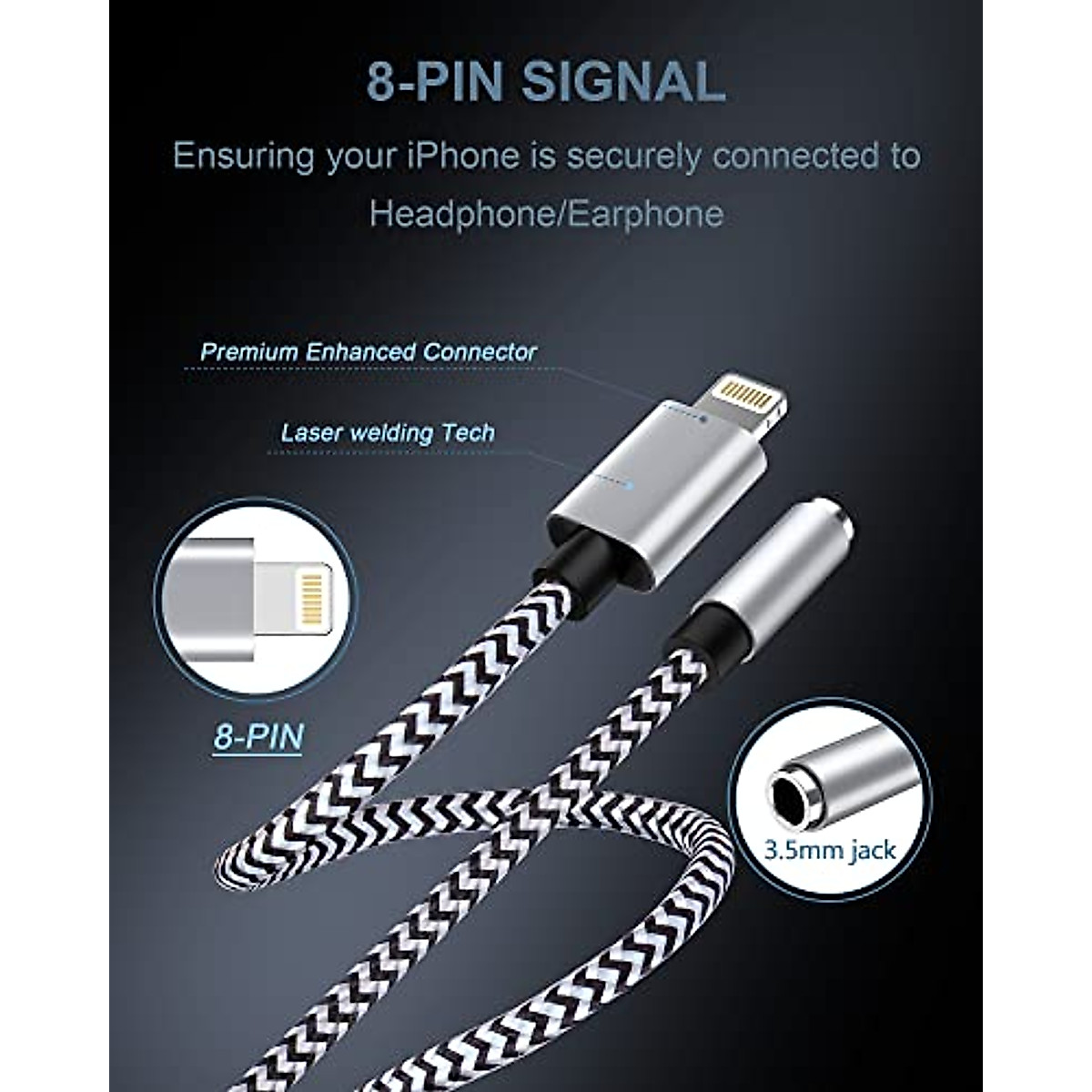 2Pack iPhone Headphone Adapter, [Apple MFi Certified] Lightning to 3.5mm Headphone/Earphone Audio Aux Jack Adapter iPhone Aux Adapter Dongle for iPhone 14 13 12 11 Pro Max Plus Mini XR XS 8 iPad iPod