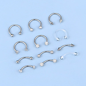 FECTAS 16G Lip Labret Studs Medusa Piercing Rings Eyebrow Ring Helix Conch Tragus Daith Rook Cartilage Flat Back Earrings Hoop Jewelry