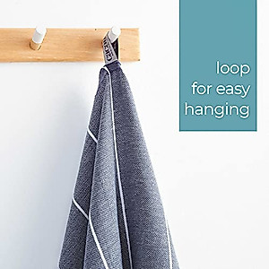 Cacala 100% Turkish Cotton Kitchen Tea Towels, Highly Absorbent Luxury Soft Quick Drying Dish Towel with Hanging Loop for Gym, Yoga, Bath, Sports, Cleaning and Kitchen (23 x 36), Dark Blue