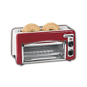 Hamilton Beach Oven with 2-Slice Toaster Combo, Ideal for Pizza, Chicken Nuggets, Fries and More (22703H), Red