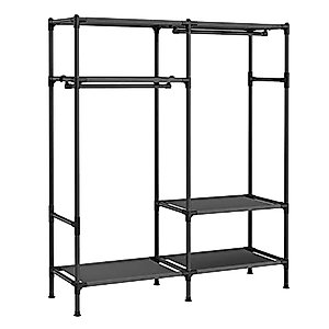 SONGMICS Garment Rack Heavy Duty Clothes Rack, 65 Inch Freestanding Portable Wardrobe Closet with Hanging Rails and Shelves, Total Load 242 lb, Easy Assembly, for Cloakroom, Bedroom, Black URDR201B02