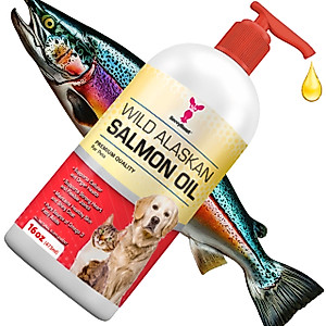 Wild Alaskan Salmon Oil for Dogs, Cats, Ferrets: Unscented Anti-Itch Skin and Coat Supplement with Omega-3 Vitamins - Liquid Fish Allergy Relief Pump on Food - Kitten Supplies & Accessories Stuff
