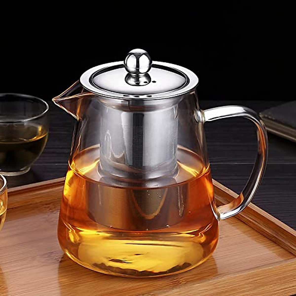 Mini Size Glass Teapot Tea Kettle-with Stainless Steel Removable Infuser for Blooming Tea & Loose Leaf Tea, Microwave & Stovetop Safe, 550ML/18oz (S-550)