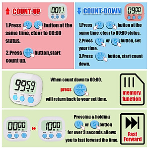 4-Piece Multi-Function Electronic Timer, Learning Management, Suitable for Kitchen, Study, Work, Exercise Training, Outdoor Activities(not Including Battery)