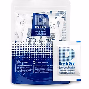 Dry & Dry 5 Gram [50 Packets] Premium Pure and Safe Silica Gel Packets Desiccant Dehumidifiers, Silica Gel Packs - Rechargeable (Food Safe) Moisture Absorbers, Desiccant Packets