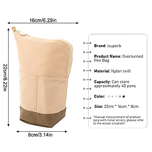 iSuperb Standing Pencil Case Large Pencil Pouch Pen Holder Makeup Cosmetics Bag for Women Office (Beige)