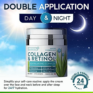 NUVADERMIS Collagen & Retinol Face Moisturizer - Night & Day Cream - Made in USA - Anti Aging & Anti Wrinkle Lotion - Sensitive Skin Safe - Daily Hydrating Skin Care for Women & Men - Pump, 1.7 oz