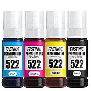 FASTINK Compatible Epson T522 522 Refill Ink Bottle Work with EcoTank ET-2720, ET-2800,ET-2803,ET-4800,ET-4700 Printer for Epson 522 Ink Bottle Refill Combo, 4 Pack