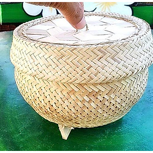 YANEE sticky rice cooker steamer bamboo basket with lid dumpling steam steaming food baskets cooker vegetable dumpling steam use with insert electric rice cooker pot size 6 inch