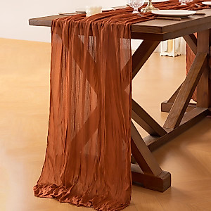 Socomi Terracotta Table Runner Thanksgiving Spring Easter Cheesecloth Table Runner 120 inch Cheese Cloth Runner 10FT Boho Rustic Gauze Table Runner for Wedding Party Baby Shower Birthday Decor