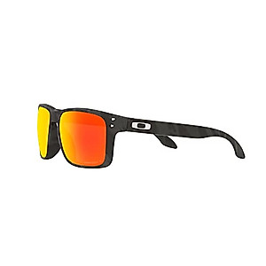 Oakley Men's OO9244 Holbrook Low Bridge Fit Rectangular Sunglasses, Matte Black Camouflage/Prizm Ruby Polarized, 56 mm