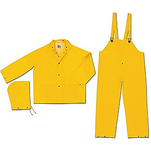 MCR Safety FR2003XL Classic PVC/Polyester 3-Piece Flame Resistant Rainsuit with Attached Hood and Bib Pants, Yellow, X-Large