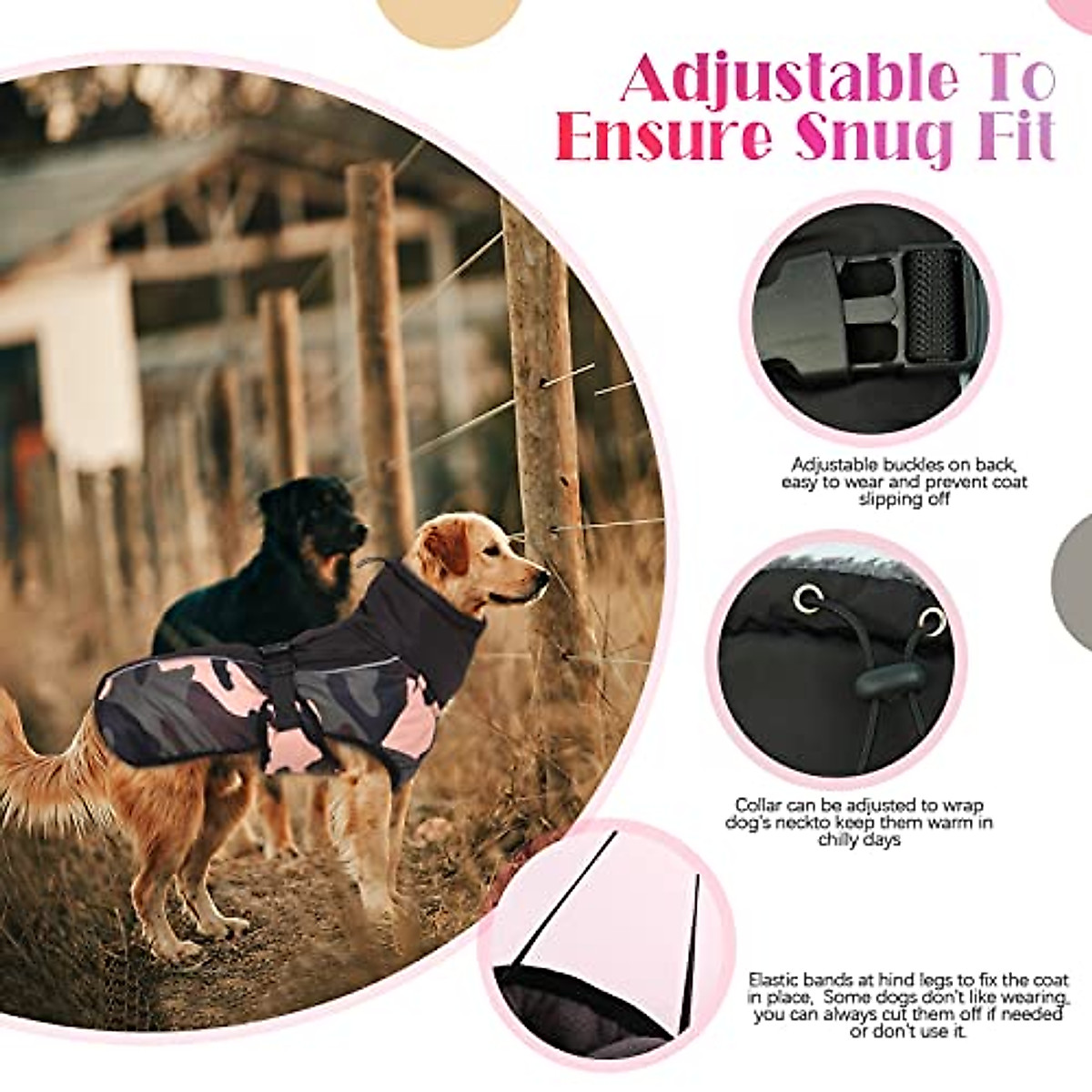 IECOii Extra Warm Dog Coat Reflective Adjustable Dog Jacket Dog Winter Coat with Buckle Fleece Turtleneck Dog Jacket for Cold Weather Soft Winter Coat for Small Medium Extra Large Dogs