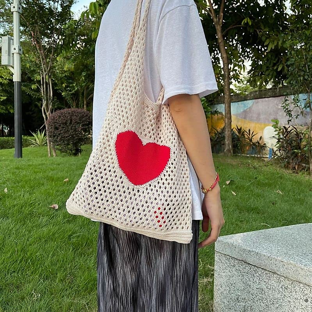 Women's Handbags Hobo Bags Knit Bags Mesh Tote Bags Hollow Shoulder Bags Shopping Bags(apricot)