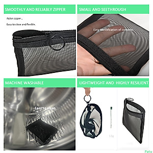 Patu Mini Zipper Mesh Bags, 4" x 5", Size S / A7, 5 Pieces, Beauty Makeup Lipstick Cosmetic Accessories Organizer, Small Travel Kit Storage Pouch, Black