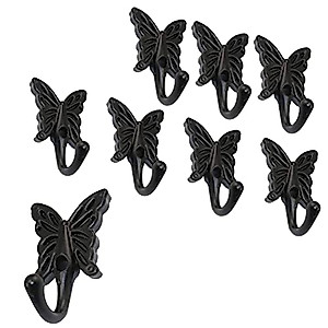 FarBoat 8Pcs Prong Robe Hooks Wall Mounted Utility Butterfly Hanger Hardware for Bedroom Bathroom Kitchen Clothes Hat Coat Towel with Screws(Black)