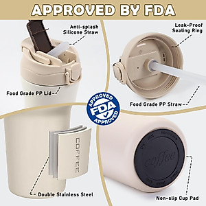 14 oz Travel Coffee Mug, 2 Pack Vacuum Insulated Coffee Travel Mug Spill Proof with Lid and Straw, Reusable Coffee Tumbler for Keep Hot/Ice Coffee,Tea and Beer, Car Thermos Cup Gift for Christmas