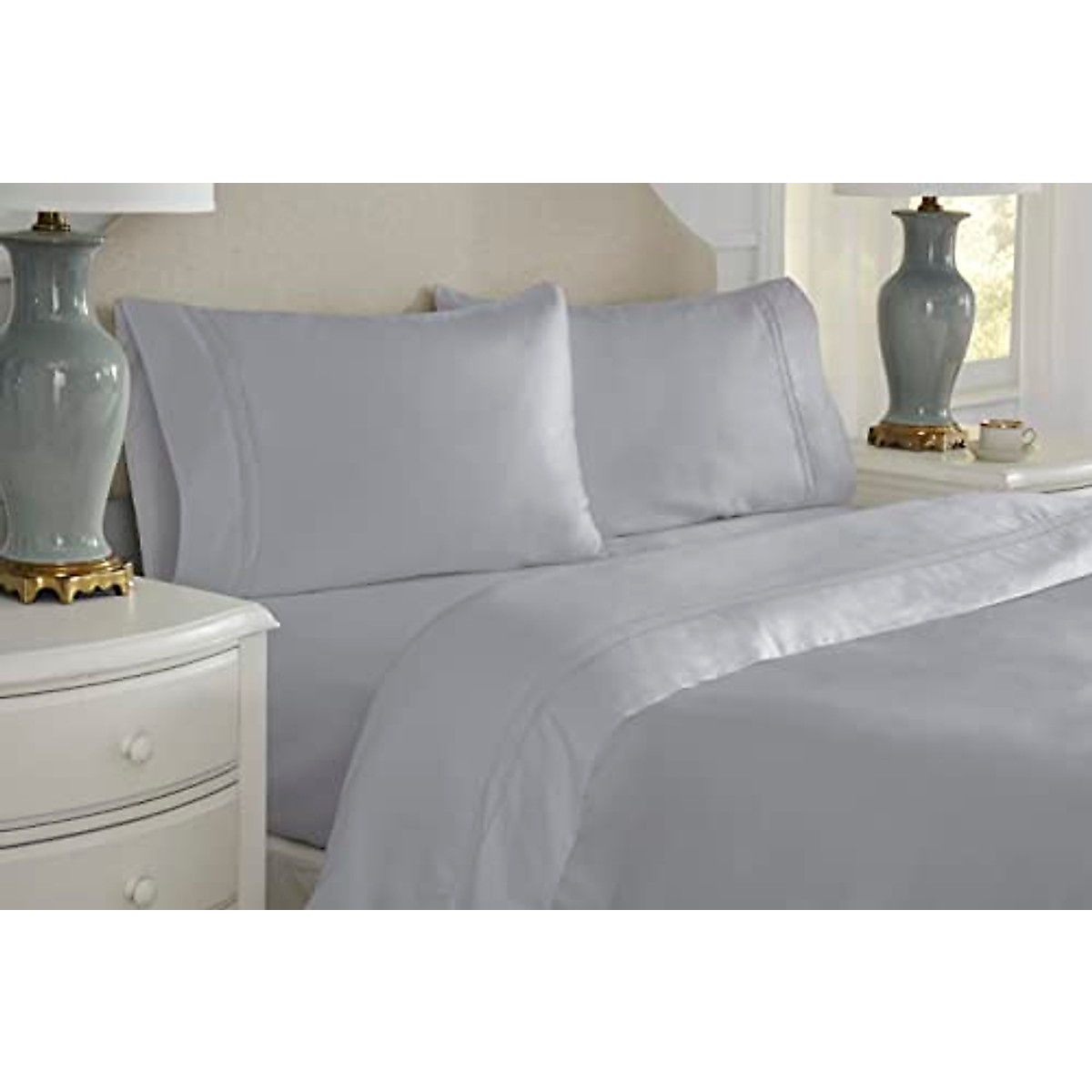 Pointehaven 620 Thread Count 100% Long Staple Cotton Deep Pocket Oversized Super Soft Sateen Sheet Set, Queen, Grey