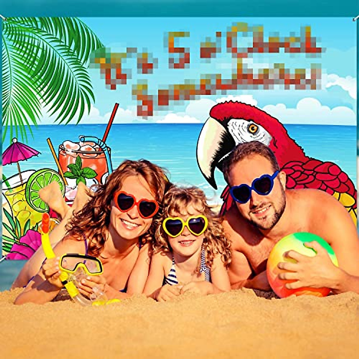 It's 5 O'clock Somewhere Backdrop Parrot Pattern Summer Tropical Sea Beach Photo Booth Backdrop Background Banner for Summer Tropical Luau Hawaiian Aloha Party Decoration Supplies, 71 x 43 Inch