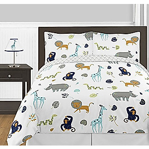 Turquoise and Navy Blue Safari Animal Baby Kid Clothes Laundry Hamper for Mod Jungle Collection by Sweet Jojo Designs