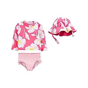 Simple Joys by Carter's Girls' 3-Piece Assorted Rashguard Sets, Pink Floral, 6-9 Months