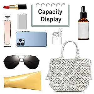 QTKJ Hand-Woven Cotton Crochet bag Women's Summer Beach Tote Bag Crochet Clutch Bag Woven Envelope Bag with Cute Tassel (White)