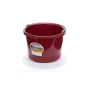 Little Giant® Plastic Animal Feed Bucket | Round Plastic Feed Bucket with Metal Handle | Made in USA | 8 Quarts | Burgundy