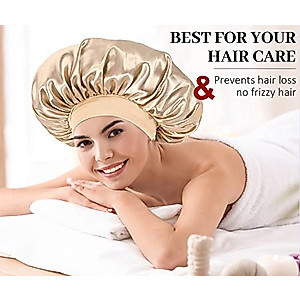 Weradau Pack of 2 Satin Sleeping Bonnet Women Elastic Satin Bonnet Sleep Cap, Adjustable Satin Shower Cap Hair Bonnet