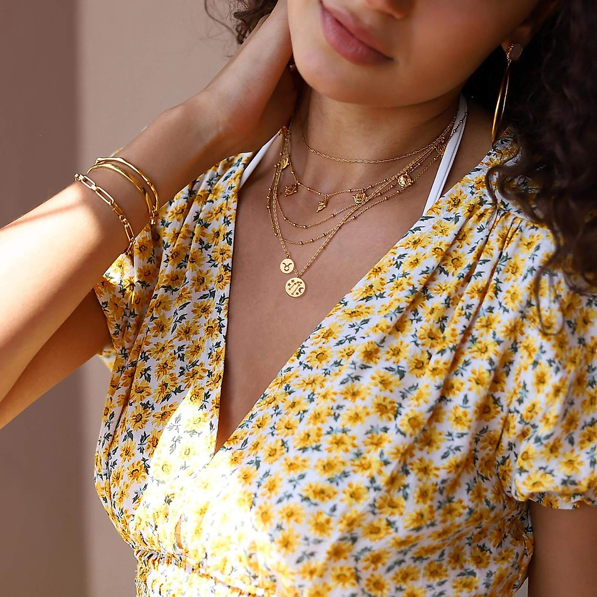 ABDOT Gold Zodiac Necklace for Women 18K Gold Plated Constellation Necklace Astrology Zodiac Star Necklace Birthday Gift for Women Aries Necklace