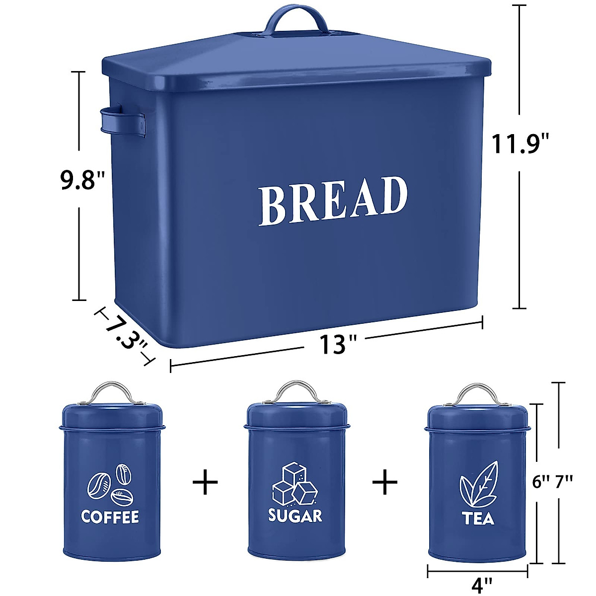E-far Navy Blue Bread Box & Canister Set - Rustic Kitchen Storage