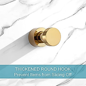 KZH Gold Robe Hook Brass Robe Hook Bathroom Robe Hook Coat Hook Clothes Hook for Bathroom and Kitchen,Garage,Hotel Wall Mounted,5 Packing (Gold)