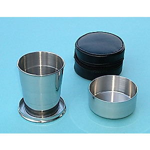 Engraved 5oz Stainless Steel Collapsible Drinking Cup with Leather Case