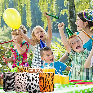 24 Pieces Jungle Safari Animal Print Treat Bags with Handles, Leopard Zebra Giraffe Tiger Stripe Cow Print Goodie Bags Safari Party Favor Present Bags for Safari Themed Birthday Party Supplies