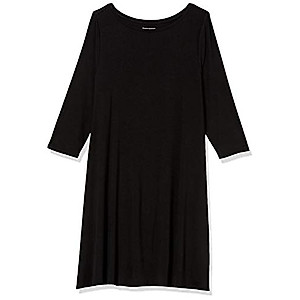 Amazon Essentials Women's 3/4 Sleeve Boat-Neck Dress (Available in Plus Size), Black, 1X