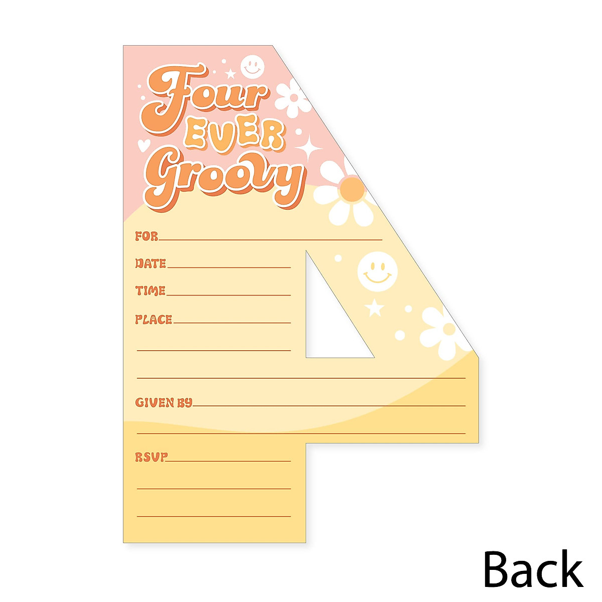 Big Dot of Happiness Four-Ever Groovy - Shaped Fill-In Invitations - Boho Hippie Fourth Birthday Party Invitation Cards with Envelopes - Set of 12