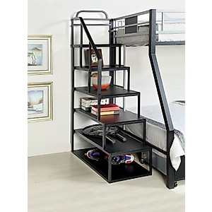 Furniture of America Metal Bunk Bed Side Ladder Bookshelf, Silver and Black Finish, Full (IDF-L1041)