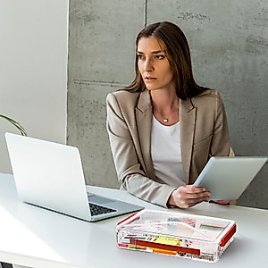 Mezchi Set of 3 Portable Paper Storage Box Organizer, 9" X 14" Clear Plastic File Storage Box with Lids, Stackable Document Box Project Case for Organizing A4 File Paper, School Supply, Craft