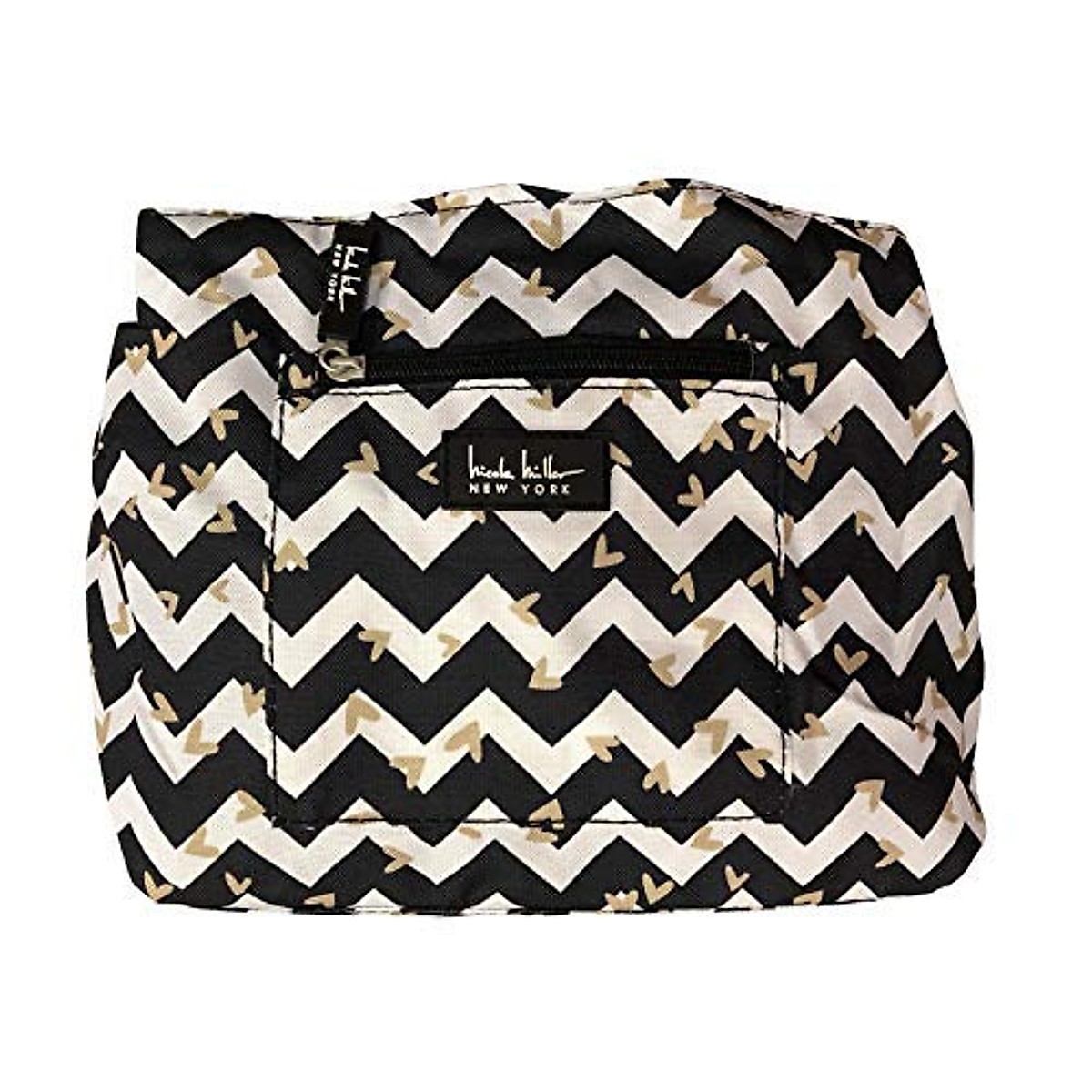 Nicole Miller of New York Insulated Waterproof Lunch Box Cooler Bag - 11" Lunch Tote (Black/White Chevron Heart)