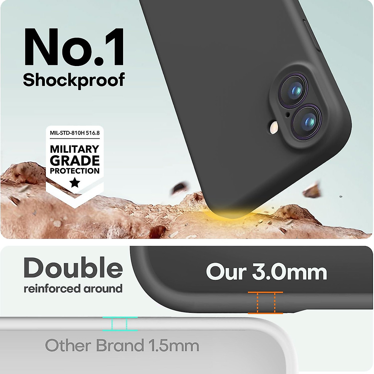 LOVE 3000 Designed for iPhone 16 Case, Premium Silicone with [Soft Anti-Scratch Microfiber Lining] Shockproof Protective Phone Case for Men Women Girls 6.1", Black